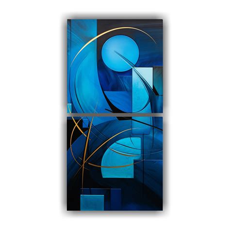 Cuadro Abstracto Azul En Lienzo Diptico Patron Intenso Decocuadros