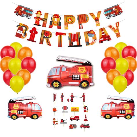 Buy Junyobee Fire Truck Birthday Party Banner Decoration Supplies For