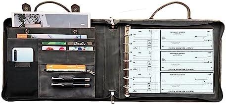 Amazon 7 Ring Check Binder Cowhide Leather Check Portfolio For 3