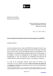 ᐅ Modelo Reclamación Devolución Entradas Eventos Festivales