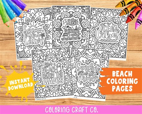 Beach Adult Coloring Pages Printable Summer Vibes Vacation Etsy Ireland
