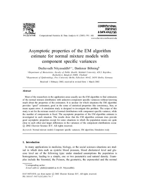 pdf asymptotic properties of the em algorithm estimate for normal mixture models with