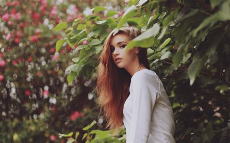 Wallpaper Sunlight Forest Leaves Women Outdoors Model Garden Long Hair Plants Dress