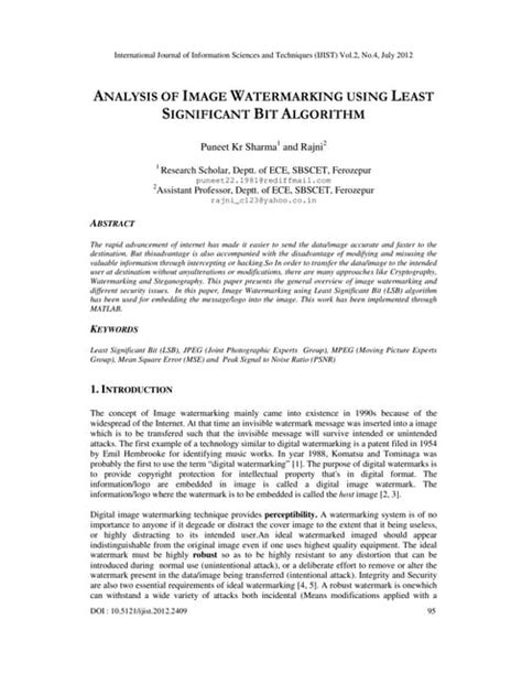 analysis of image watermarking using least significant bit algorithm pdf