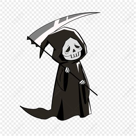 Grim Reaper With A Sickle In Both Hands Cartoon Cloak PNG Image And