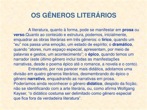 PPT OS GÊNEROS LITERÁRIOS PowerPoint Presentation free download ID