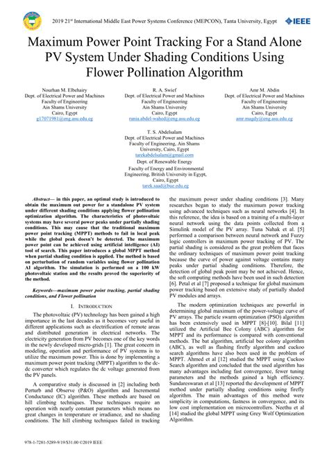 pdf maximum power point tracking for a stand alone pv system under shading conditions using