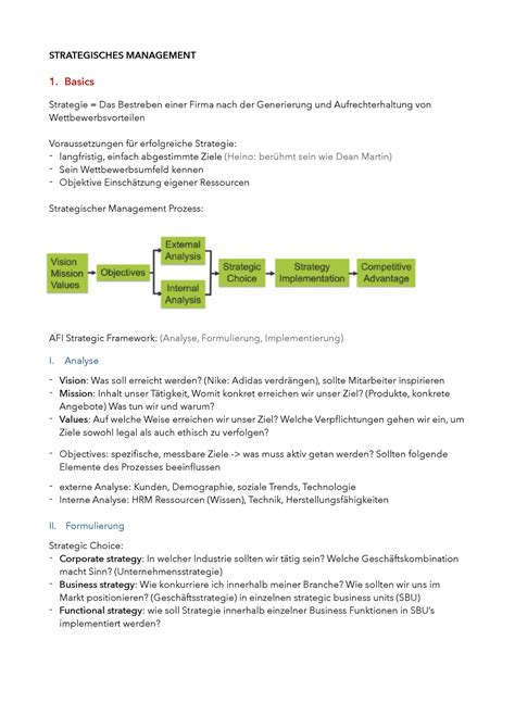 Zusammenfassung Strategisches Management Vorlesungen Und Bungen
