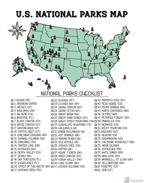 Printable List Of National Parks And Monuments