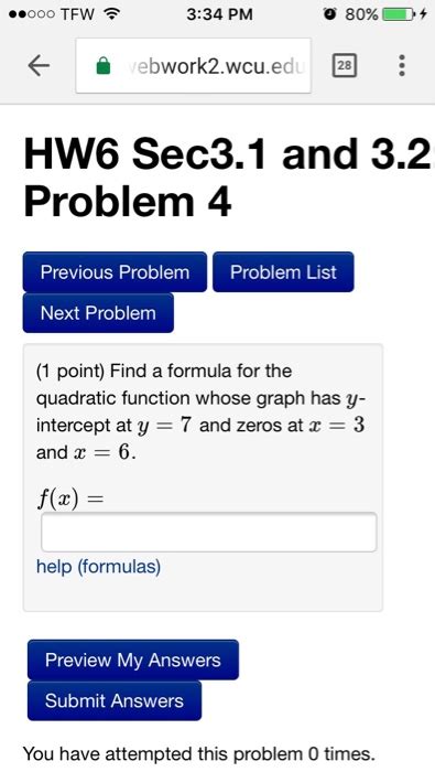 solved find a formula for the quadratic function whose graph