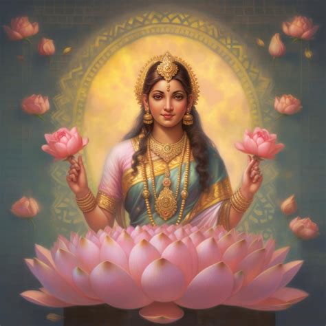 Premium Photo Goddess Lakshmi Seating Lotus Generative Ai