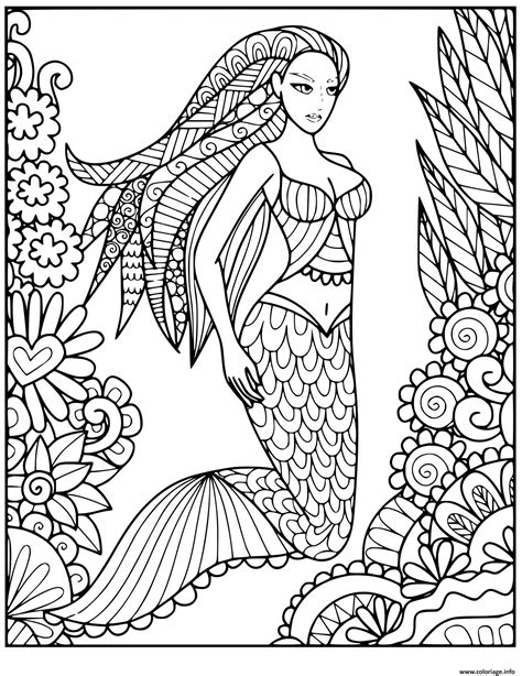 Coloriage Sirene Dans La Mer Avec La Vegetation Dessin Sirene à imprimer