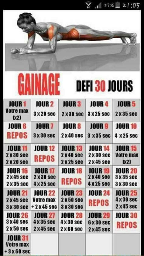 Défi 30 jours Programme gainage Programme gainage 30 jours Defi gainage