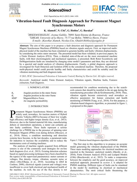 pdf vibration based fault diagnosis approach for permanent magnet synchronous motors