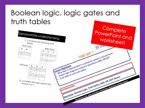 boolean logic truth table lesson ocr gcse complete powerpoint and worksheet teaching resources