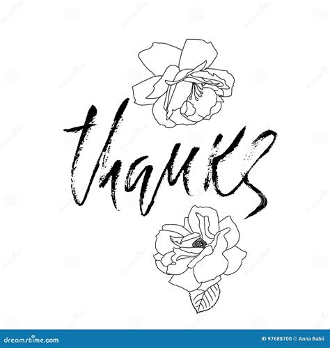Thanks Handwritten Inscription Hand Drawn Modern Dry Brush Lettering