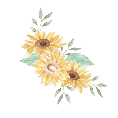 Vintage Autumn Sunflower Watercolor Arrangement Wedding Decor Flower
