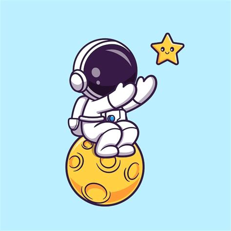 Premium Vector Cute Astronaut Sitting On Moon With Star Cartoon