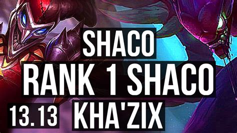 SHACO Vs KHA ZIX JNG Rank 1 Shaco 0 0 11 2 6M Mastery 700 Games
