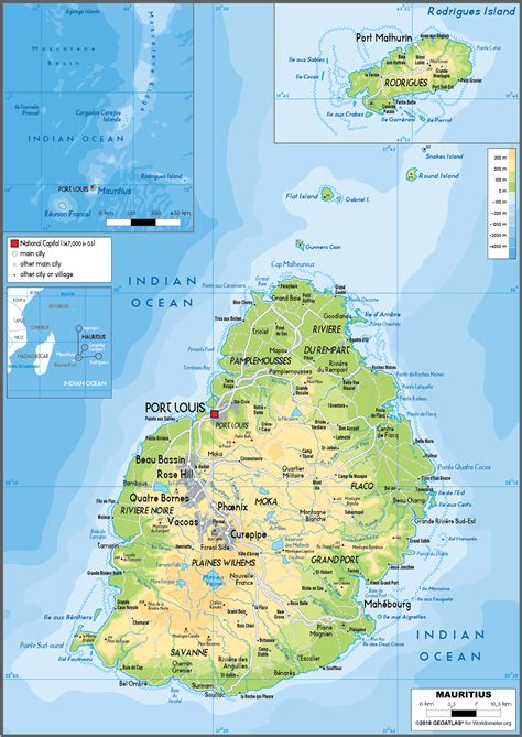 Large Size Physical Map Of Mauritius Worldometer