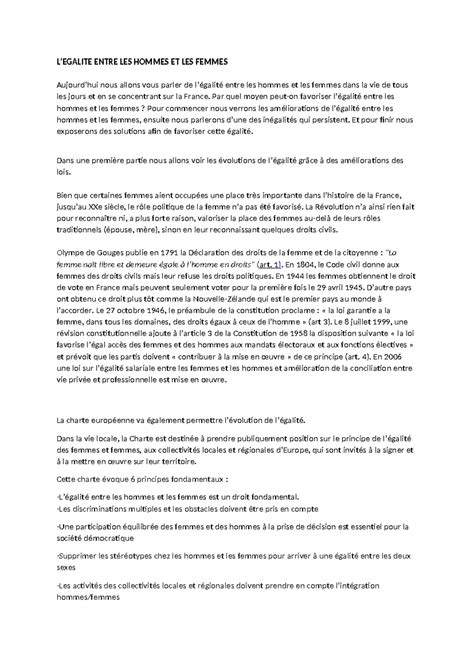 Oral Emc Egalite Homme Femme Legalite Entre Les Hommes Et Les Femmes