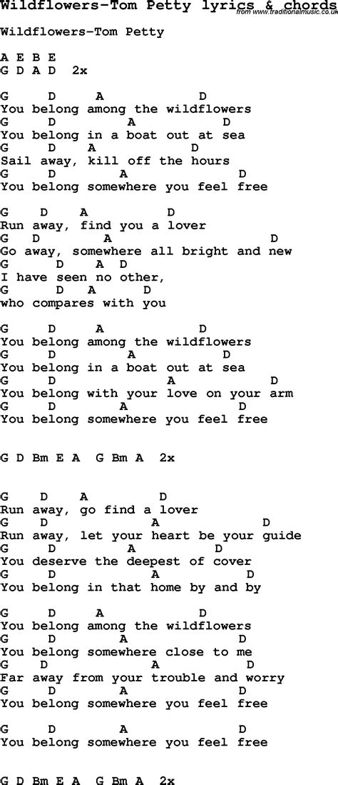 Love Song Lyrics For Wildflowers Tom Petty With Chords