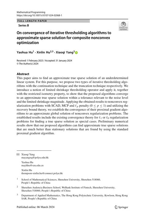 pdf on convergence of iterative thresholding algorithms to approximate sparse solution for