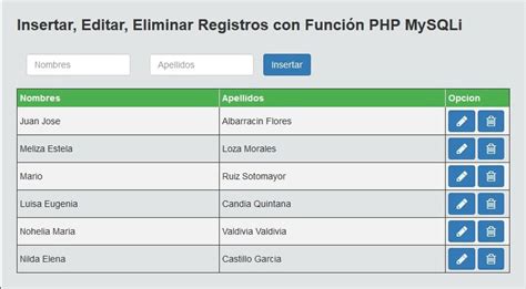 R R consultores Insertar Editar Eliminar Registros con Función PHP MySQLi