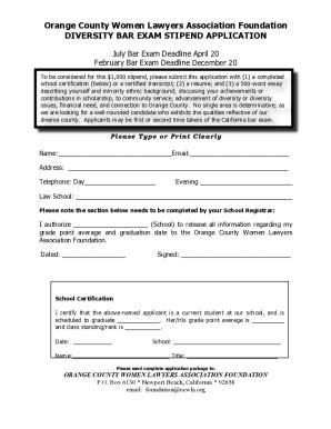 Fillable Online Diversity Bar Stipend Application Fax Email Print
