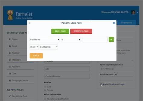 how to apply conditional logic in forms formget