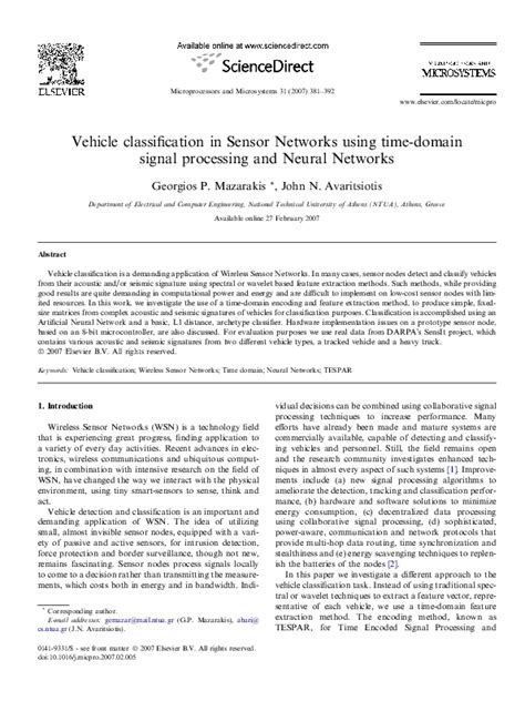 pdf vehicle classification in sensor networks using time domain signal processing and neural