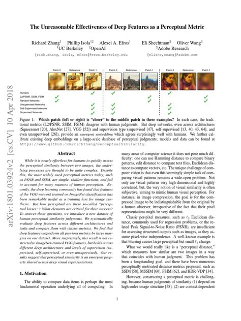 deep learning paper the unreasonable effectiveness of deep features as a perceptual metric