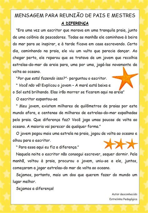 Mensagem Para Reuni O De Pais Loja E Blog Estrelinha Pedag Gica