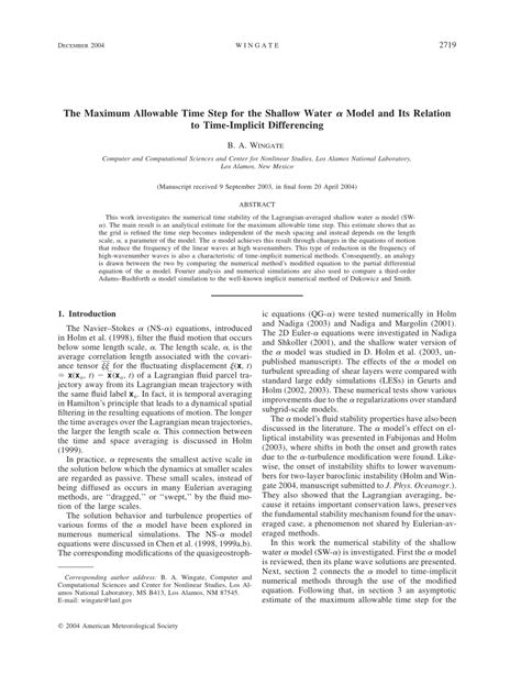pdf the maximum allowable time step for the shallow water α model and its relation to time
