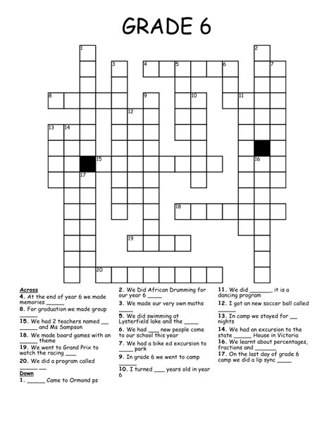 Crossword For Th Graders