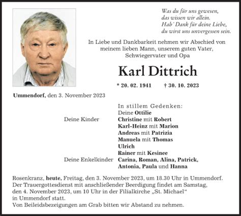 Traueranzeigen von Karl Dittrich Allgäuer Zeitung