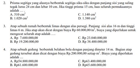 Latihan Luas Permukaan Bangun Ruang MATEMATIKA Latihan Soal