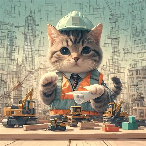 Majestic Cat Construction Worker Premium AI Generated Image
