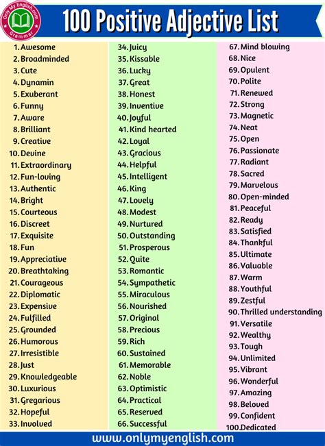 100 Positive Adjectives List OnlyMyEnglish