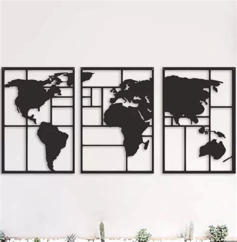 Cuadro Calado Triptico Mm Planisferio Mapamundi X Cm
