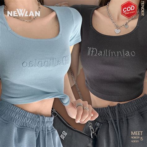 Jual Newlan DX006 Korean Crop Top Rib Sexy Crop Top Kaos Wanita Ava