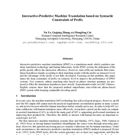 interactive predictive machine translation based on syntactic constraints of prefix acl anthology