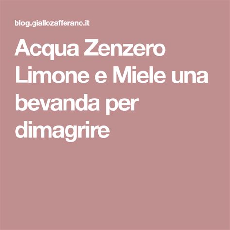 Acqua Zenzero Limone E Miele Una Bevanda Per Dimagrire Limoncello