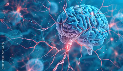 Human Brain Stimulation Or Activity With Neuron Close Up 3D Rendering
