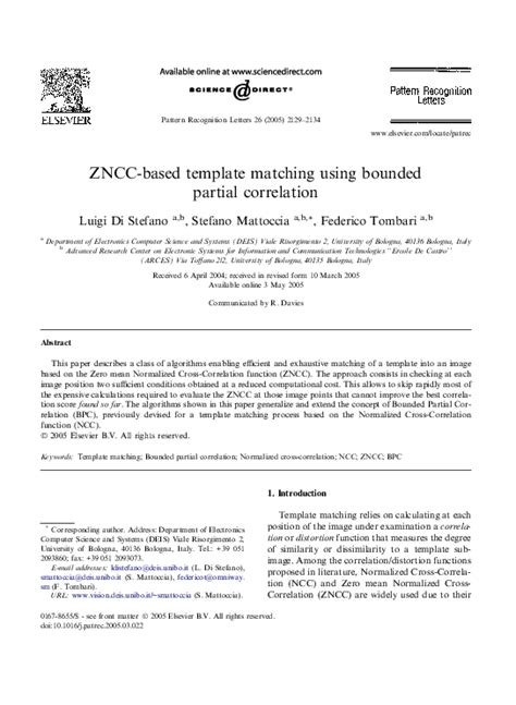 pdf zncc based template matching using bounded partial correlation federico tombari