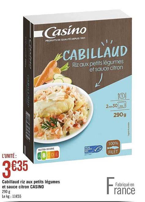 Promo Cabillaud Riz Aux Petits Légumes Et Sauce Citron chez
