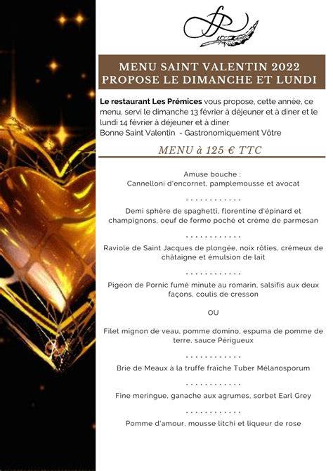 Menu A Emporter Saint Valentin Les Pr Mices