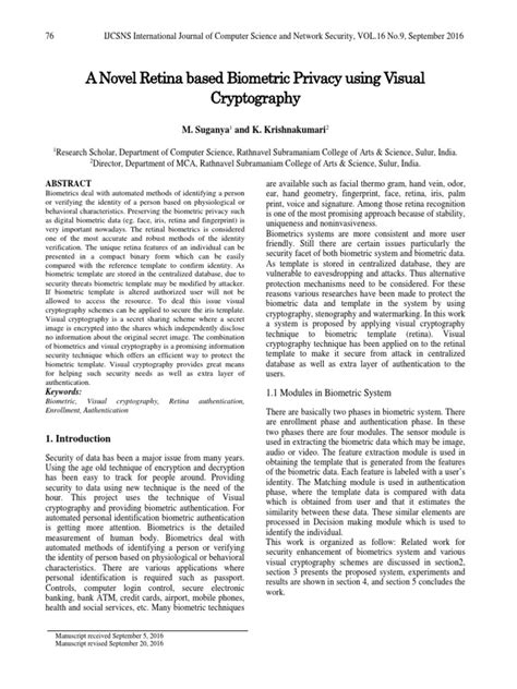 a novel retina based biometric privacy using visual cryptography pdf biometrics cryptography