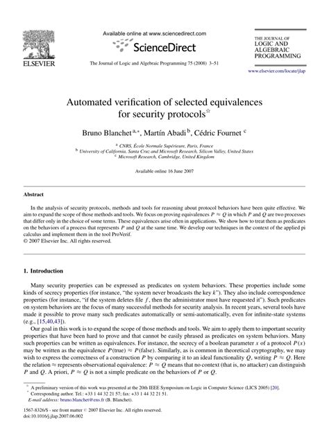pdf automated verification of selected equivalences for security protocols