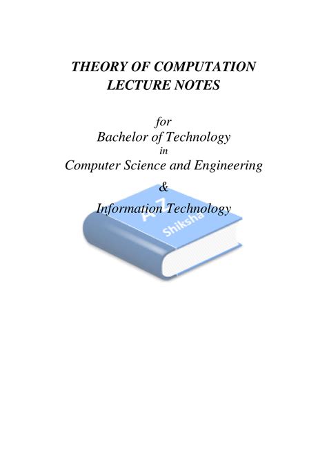 theory of computation notes for cse 3 year theory of computation lecture notes for bachelor of